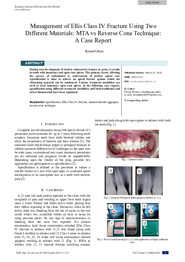 (PDF) Management of Ellis Class IV Fracture Using Two Different ...