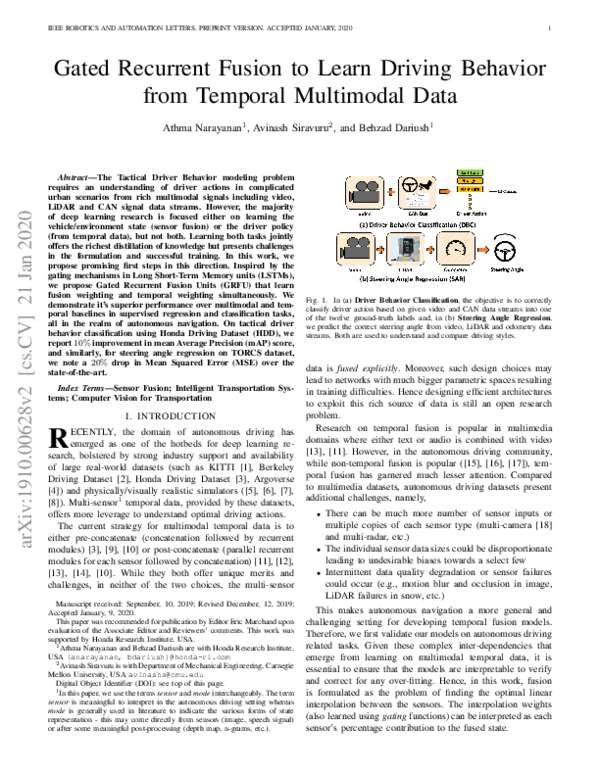 Pdf Temporal Multimodal Fusion For Driver Behavior Prediction Tasks Using Gated Recurrent