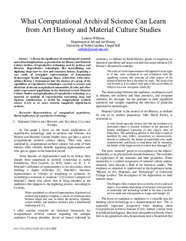 Pdf What Computational Archival Science Can Learn From Art History And Material Culture