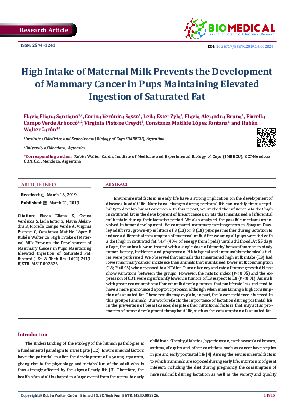 (PDF) High Intake of Maternal Milk Prevents the Development of Mammary ...