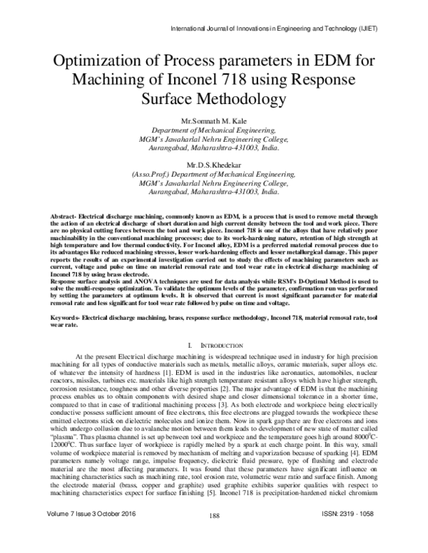 (PDF) Optimization of Process parameters in EDM for Machining of ...