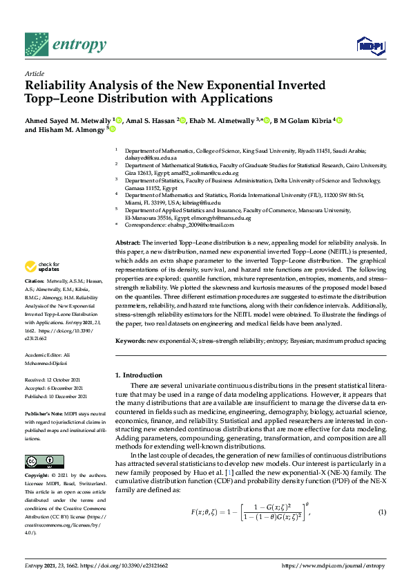 Pdf Reliability Analysis Of The New Exponential Inverted Topp Leone Distribution With Applications