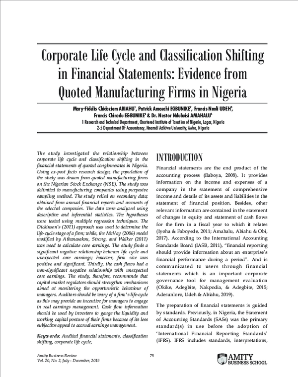 (PDF) Corporate Life Cycle and Classification Shifting in Financial ...