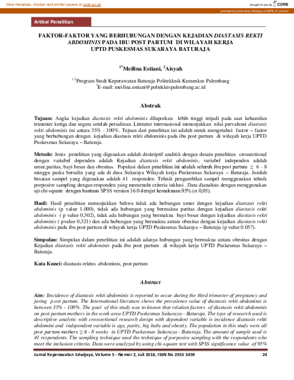 (PDF) Faktor-Faktor Yang Berhubungan Dengan Kejadian Diastasis Rekti Abdominis Pada Ibu Post ...