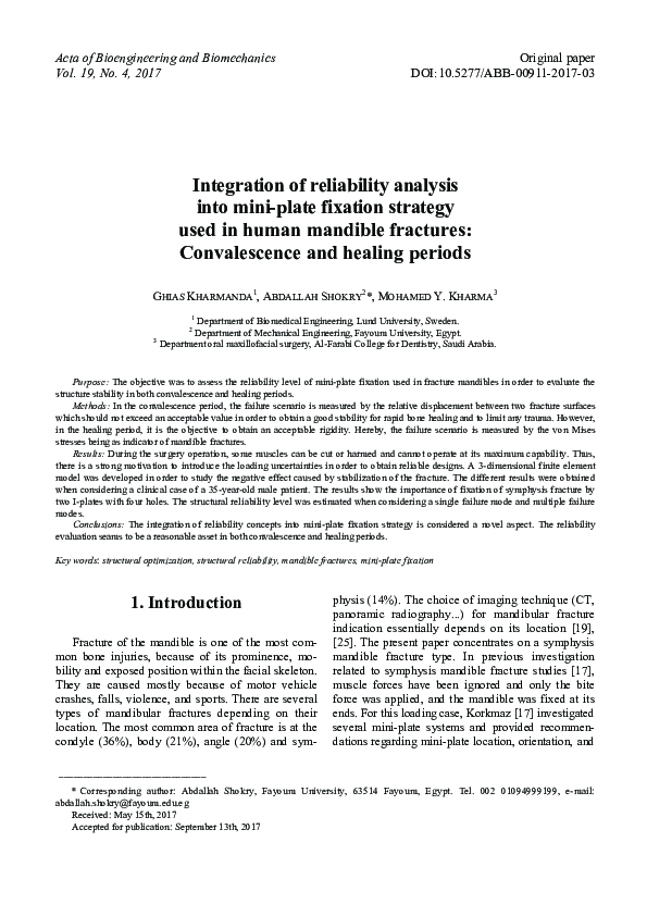 (PDF) Integration of reliability analysis into mini-plate fixation strategy used in human ...
