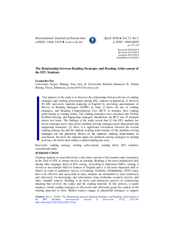 (PDF) The Relationship between Reading Strategies and Reading ...