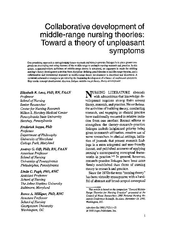 (PDF) Collaborative development of middle-range nursing theories