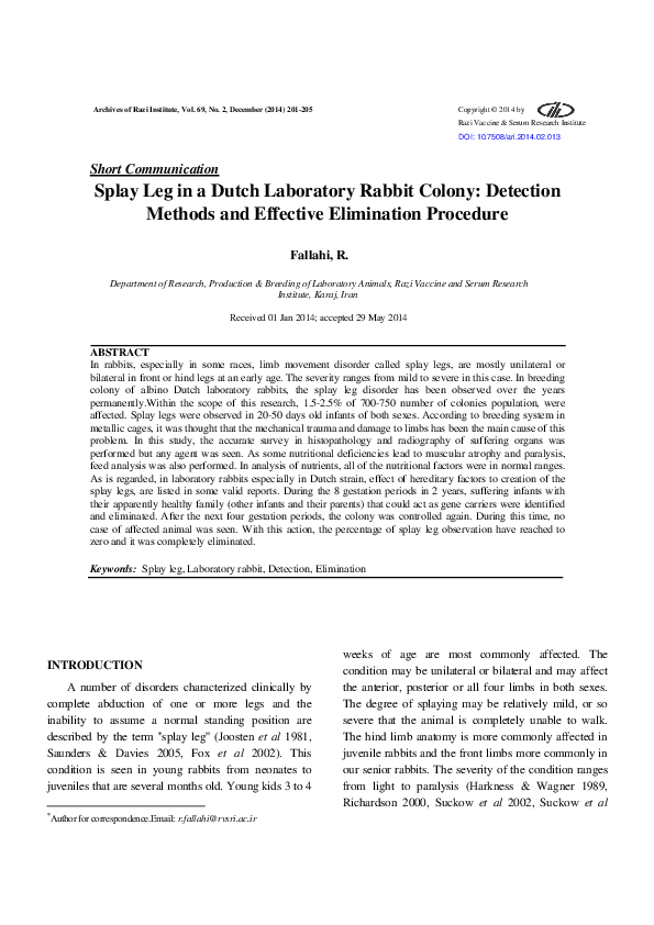 (PDF) Splay Leg in a Dutch Laboratory Rabbit Colony: Detection Methods ...