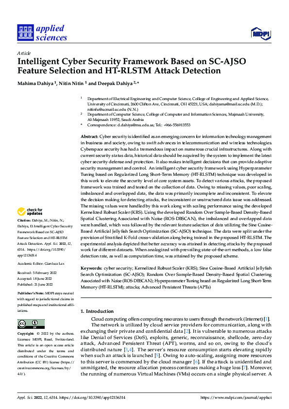 Pdf Intelligent Cyber Security Framework Based On Sc Ajso Feature Selection And Ht Rlstm