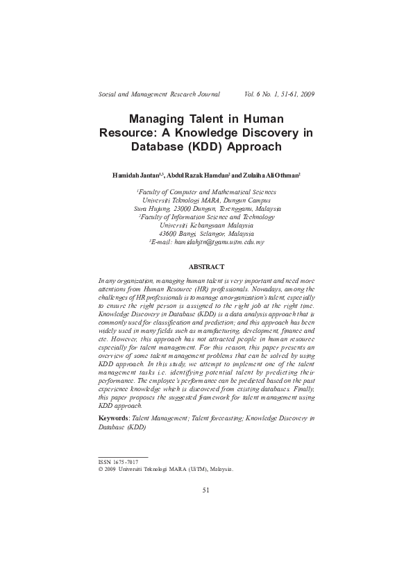 (PDF) Managing talent in human resource : a Knowledge Discovery in ...