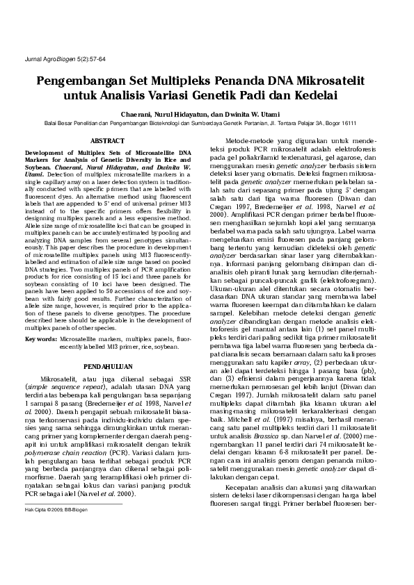 (PDF) Pengembangan Set Multipleks Penanda DNA Mikrosatelit untuk ...