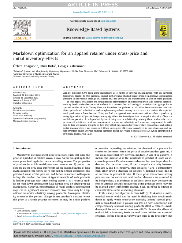 (PDF) Markdown optimization for an apparel retailer under cross-price ...