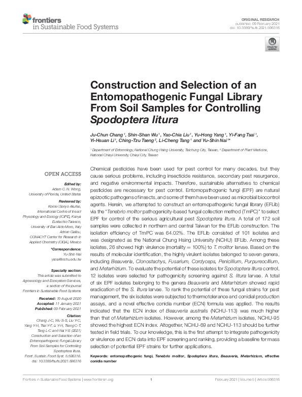 (PDF) Construction and Selection of an Entomopathogenic Fungal Library From Soil Samples for ...