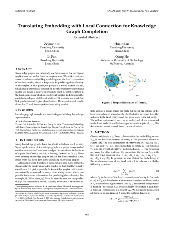 (PDF) Translating Embedding with Local Connection for Knowledge Graph Completion