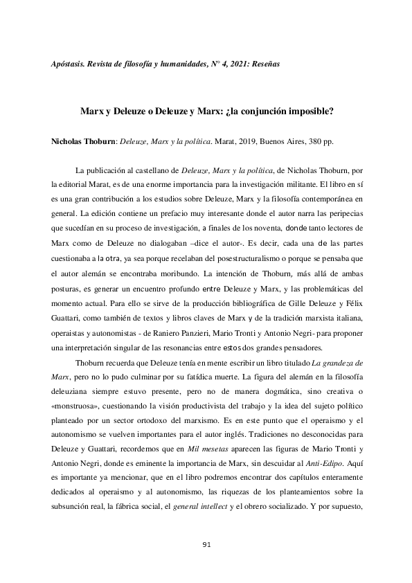 (PDF) Marx y Deleuze o Deleuze y Marx: ¿la conjunción imposible