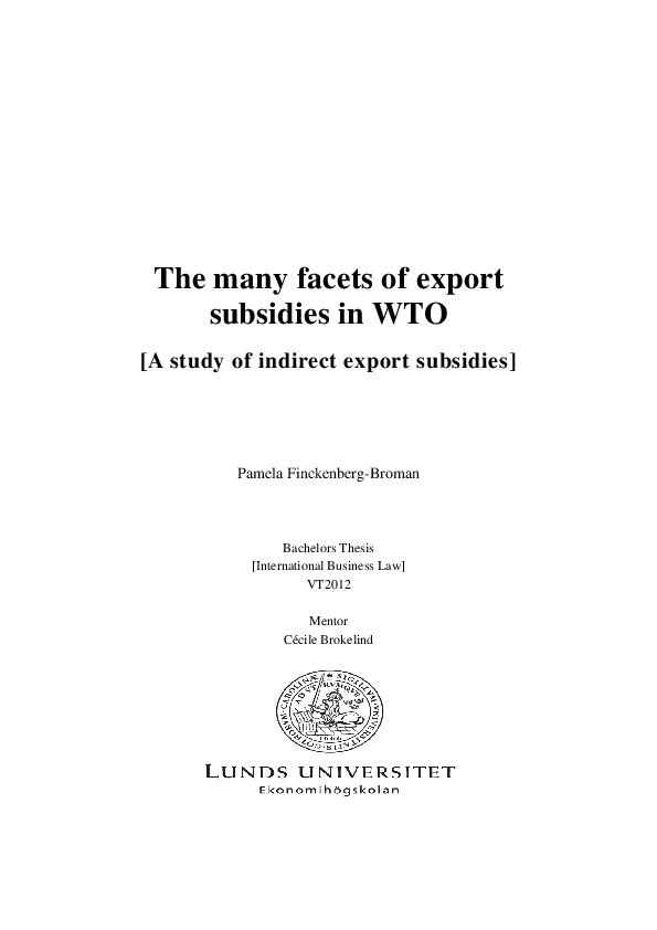 (PDF) The many facets of export subsidies in WTO