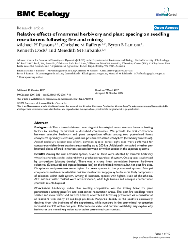 (PDF) Relative effects of mammal herbivory and plant spacing on ...