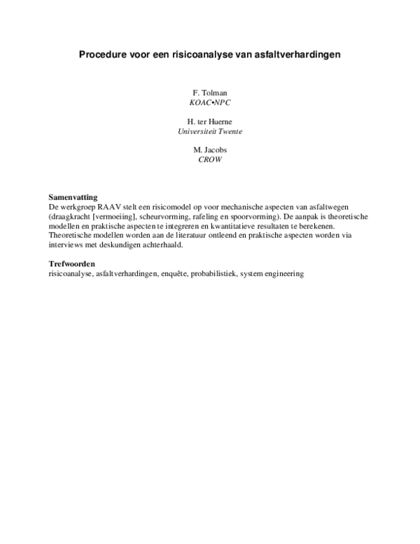 (PDF) Procedure voor een risicoanalyse van asfaltverhardingen
