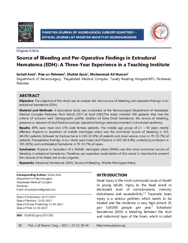 (PDF) Source of Bleeding and Per-Operative Findings in Extradural ...