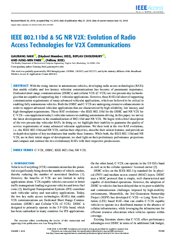 (PDF) IEEE 802.11bd & 5G NR V2X: Evolution of Radio Access Technologies ...