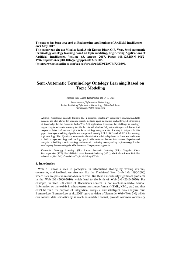 (PDF) Semi-automatic terminology ontology learning based on topic modeling