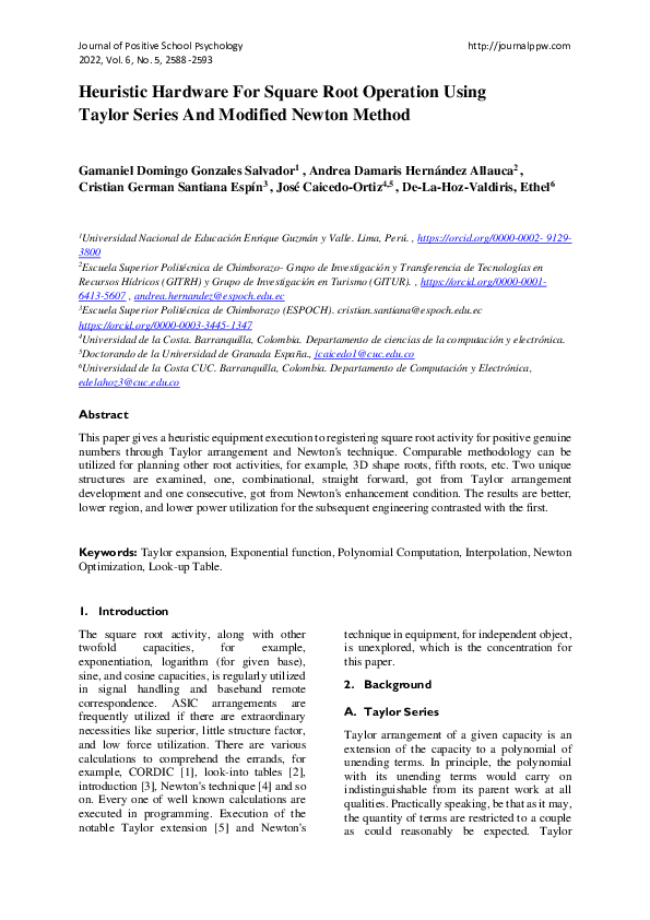 (PDF) Heuristic Hardware For Square Root Operation Using Taylor Series ...