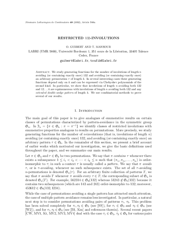 (PDF) Restricted 132-involutions