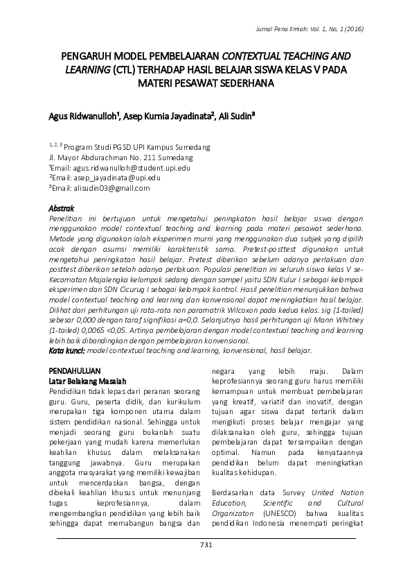 (PDF) Pengaruh Model Pembelajaran Contextual Teaching and Learning (CTL) Terhadap Hasil Belajar ...