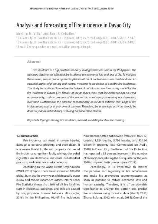 (PDF) Analysis and Forecasting of Fire incidence in Davao City