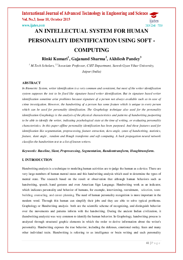(PDF) An Intellectual System for Human Personality Identification Using Soft-Computing | Dr ...