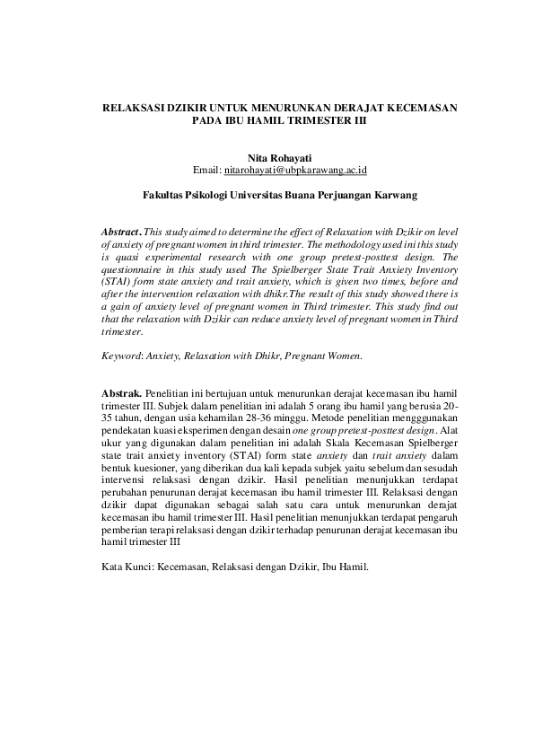 (PDF) Relaksasi Dzikir Untuk Menurunkan Derajat Kecemasan Pada Ibu ...