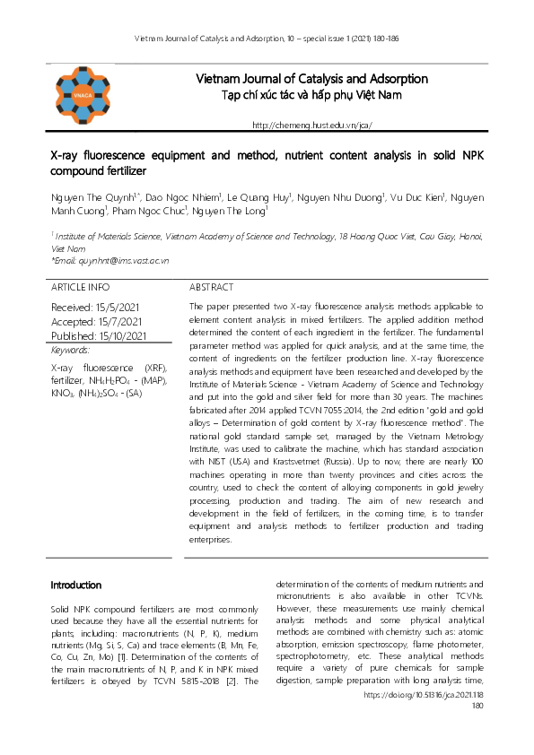(PDF) X-ray fluorescence equipment and method, nutrient content ...