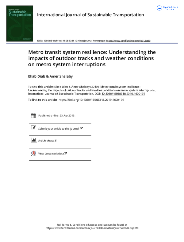 (PDF) Metro transit system resilience: Understanding the impacts of ...