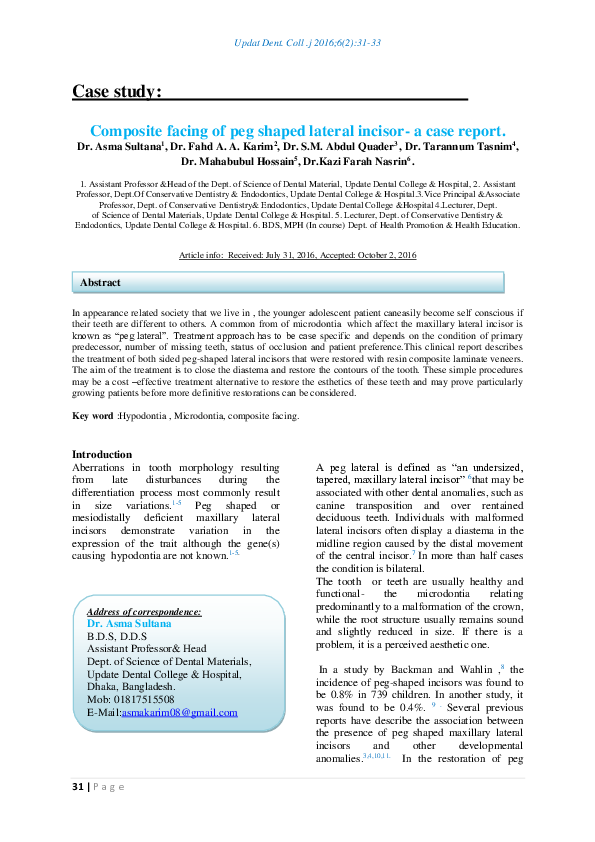 (PDF) Composite facing of peg shaped lateral incisor- a case report ...