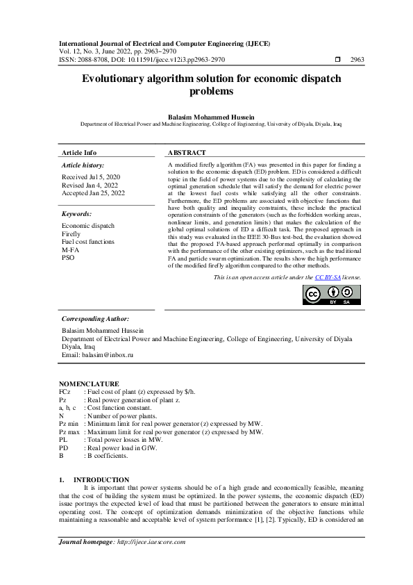 (PDF) Evolutionary algorithm solution for economic dispatch problems | International Journal of ...