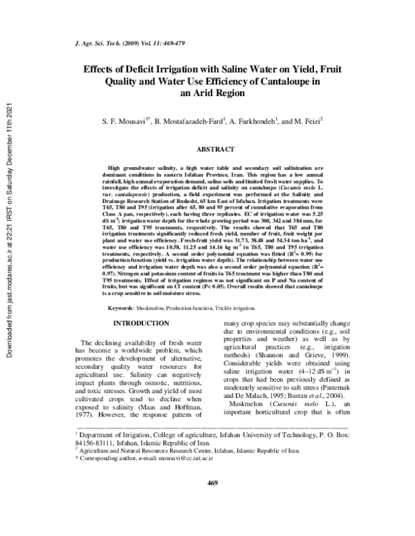 (PDF) Effects of Deficit Irrigation with Saline Water on Yield, Fruit Quality and Water Use ...