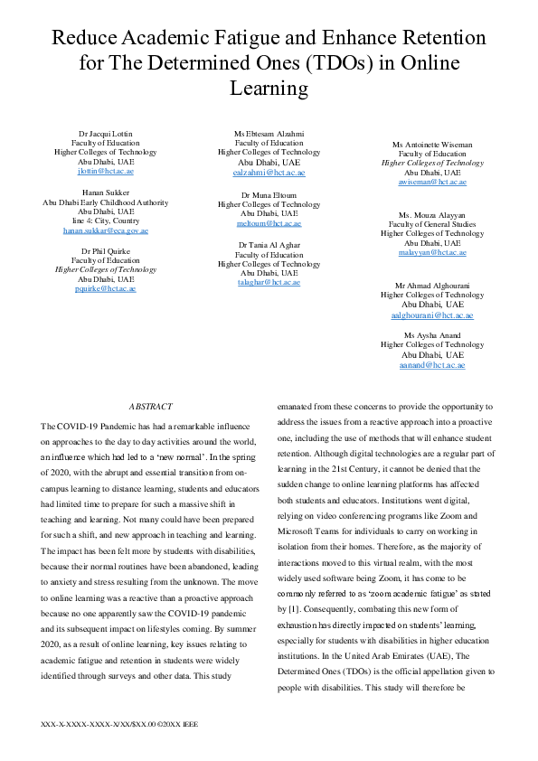 (PDF) Reduce Academic Fatigue and Enhance Retention for The Determined Ones (TDOs) in Online ...