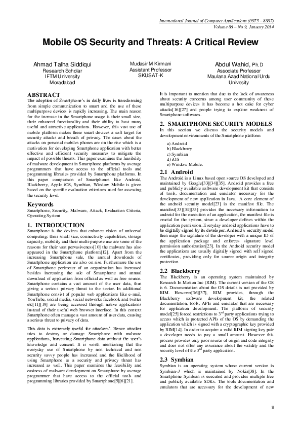 (PDF) Mobile OS Security and Threats: A Critical Review