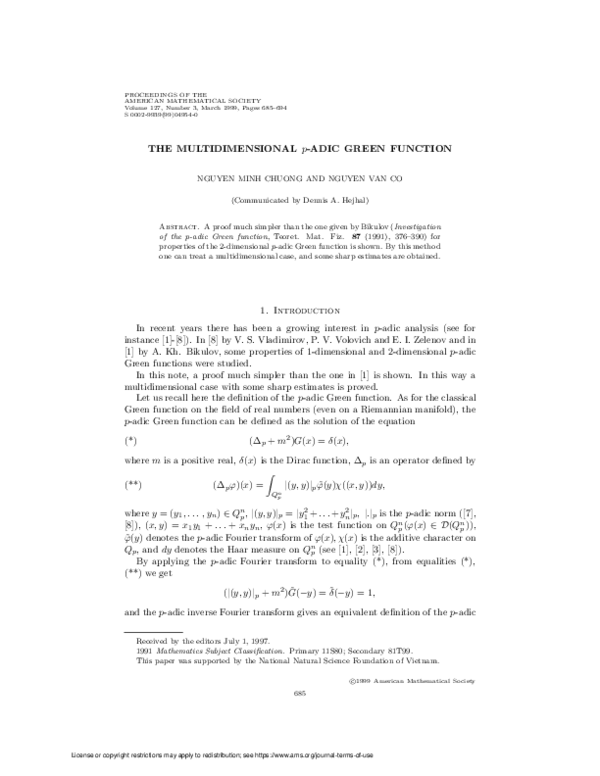 (PDF) The multidimensional 𝑝-adic Green function
