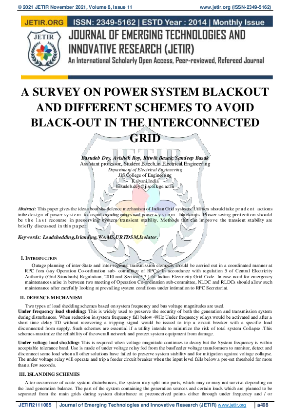 (PDF) A Survey on Power System Blackout and different schemes to avoid ...