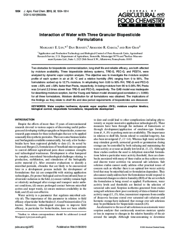 (PDF) Interaction of Water with Three Granular Biopesticide Formulations