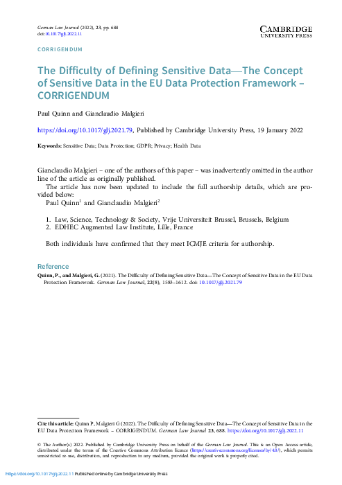 (PDF) The Difficulty of Defining Sensitive Data—The Concept of Sensitive Data in the EU Data ...
