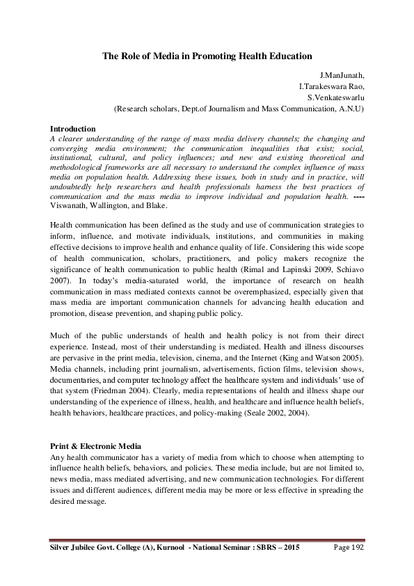 (PDF) The Role of Media in Promoting Health Education