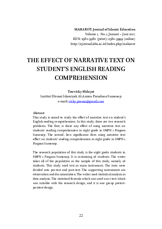 (PDF) The Effect of Narrative Text on Student’s English Reading ...