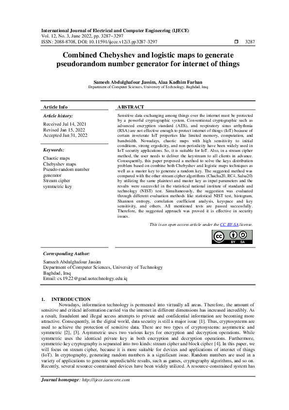 Pdf Combined Chebyshev And Logistic Maps To Generate Pseudorandom Number Generator For