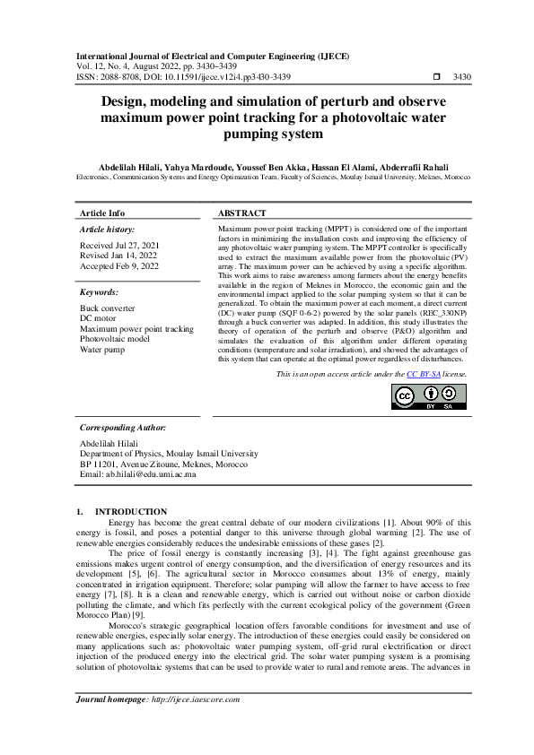 Pdf Design Modeling And Simulation Of Perturb And Observe Maximum