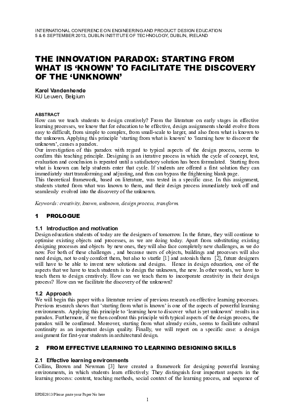 (PDF) The innovation paradox: starting from what is 'known' to ...