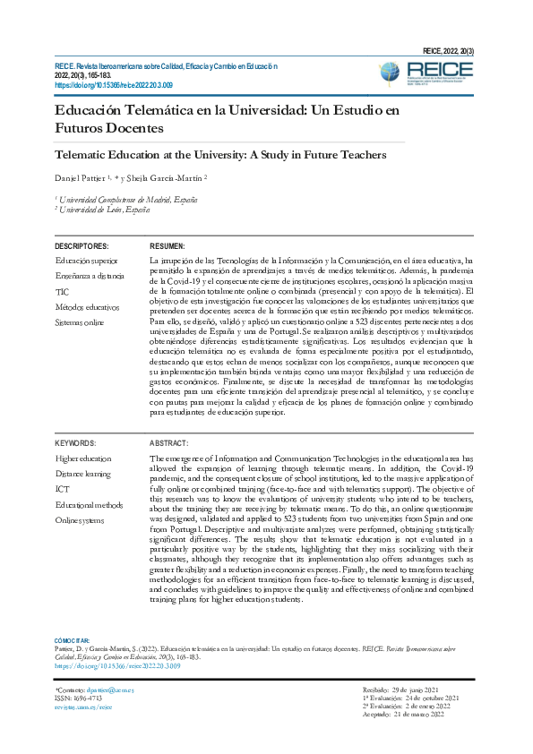 (PDF) Educación Telemática en la Universidad: Un Estudio en Futuros ...