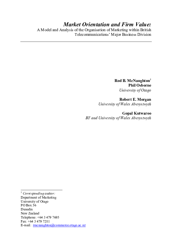 (PDF) Market Orientation and Firm Value: A Model and Analysis of the ...