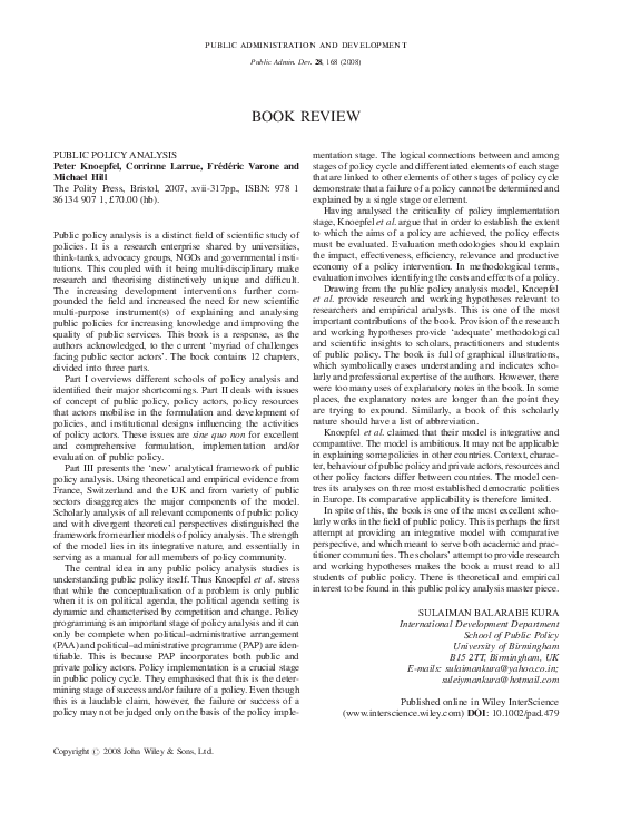(PDF) Public policy analysis, Peter Knoepfel, Corrinne Larrue, Frédéric ...